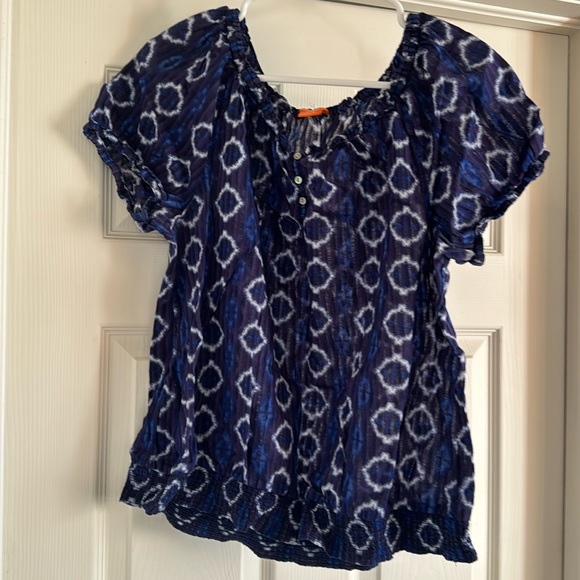 Joe Fresh | Tops | Xl Navy Blue And White Short Sleeved Blouse | Poshmark